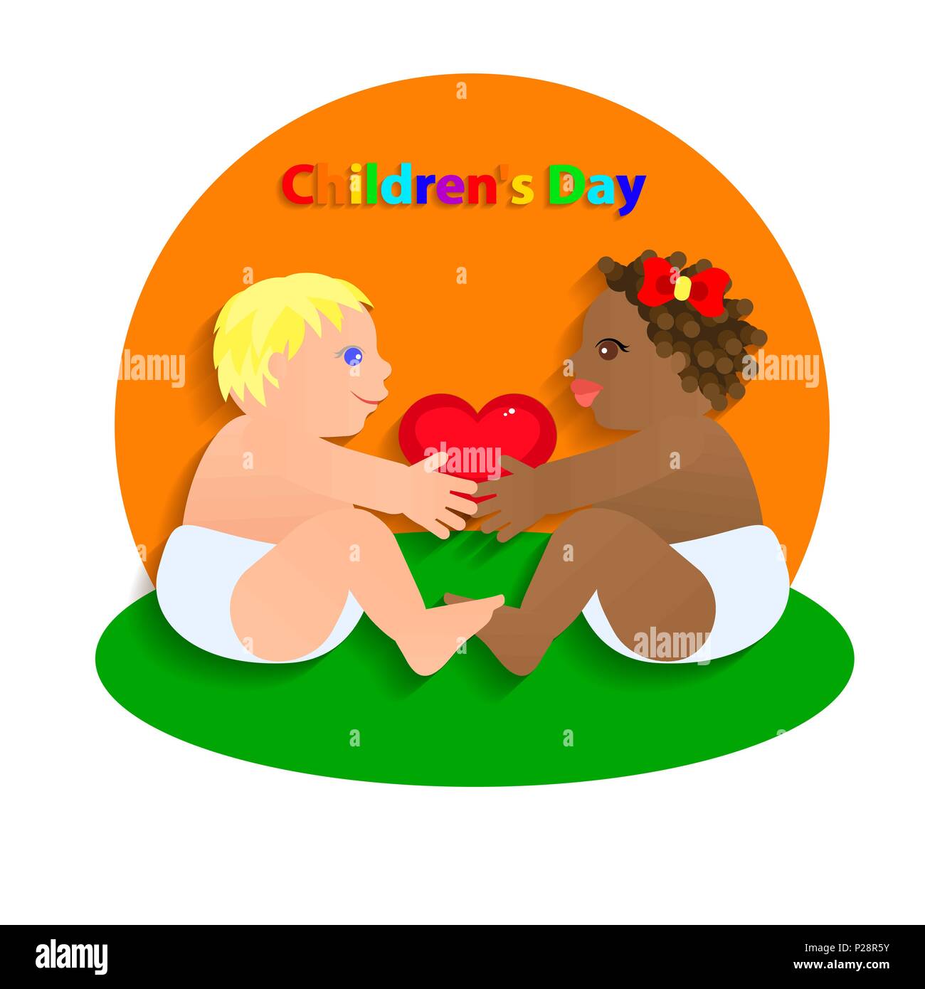 Two Funny children hold the heart. International Children's Day. Vector ...