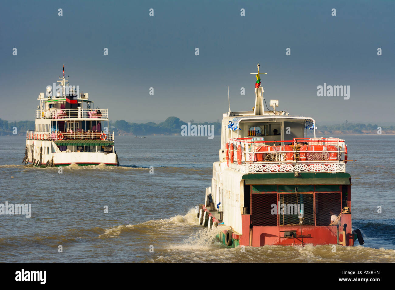 , Irrawaddy (Ayeyarwady) River, passenger ship ships, Mandalay Region ...