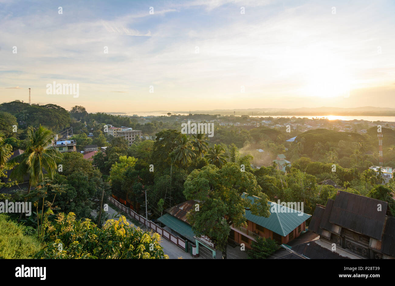 Mawlamyine (Mawlamyaing, Moulmein), view to city and sea from terrace ...