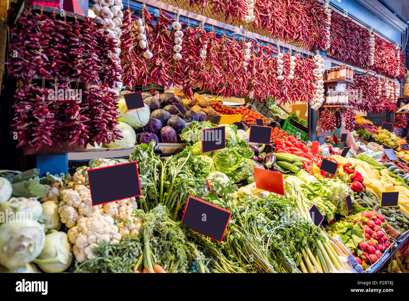 Market counter with vegetables in Budapest Stock Photo - Alamy