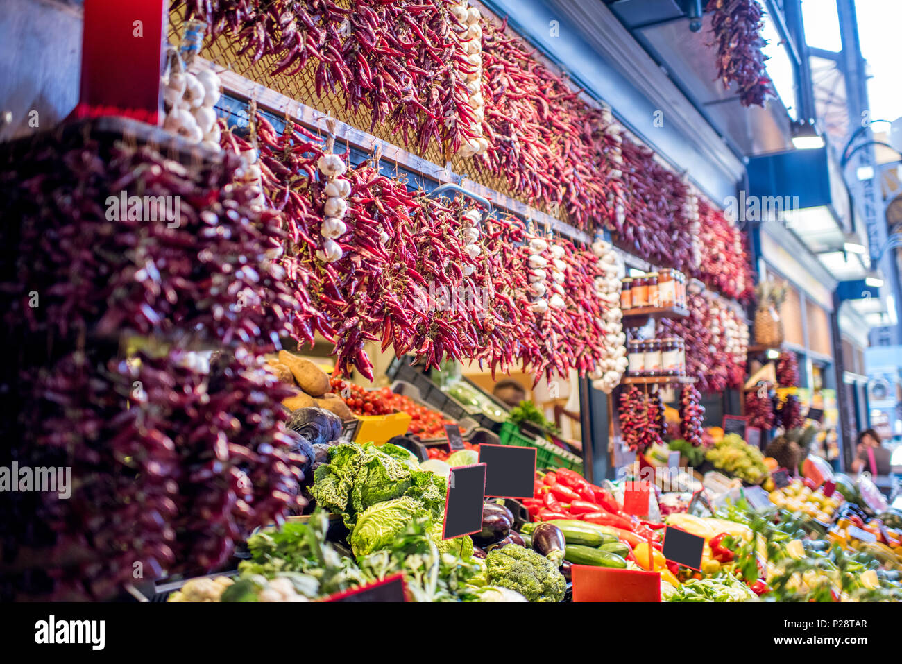 Market counter with vegetables in Budapest Stock Photo - Alamy