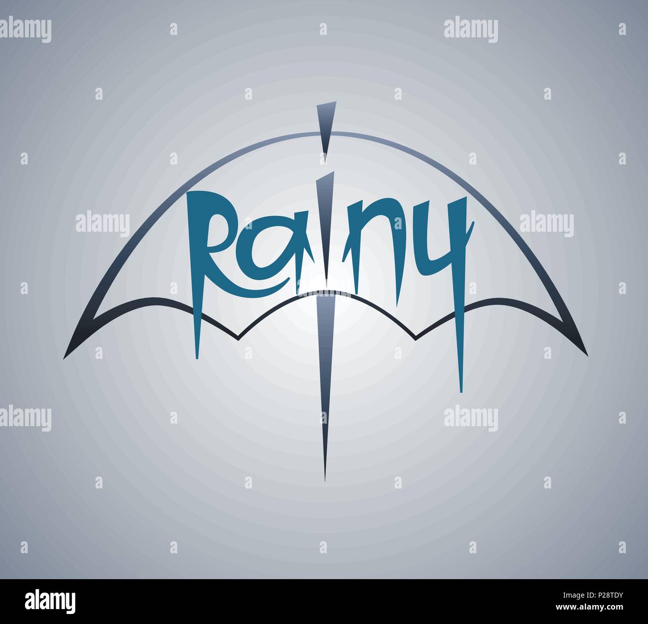 Hand lettering art for typography poster. logo on the umbrella "Rainy ...