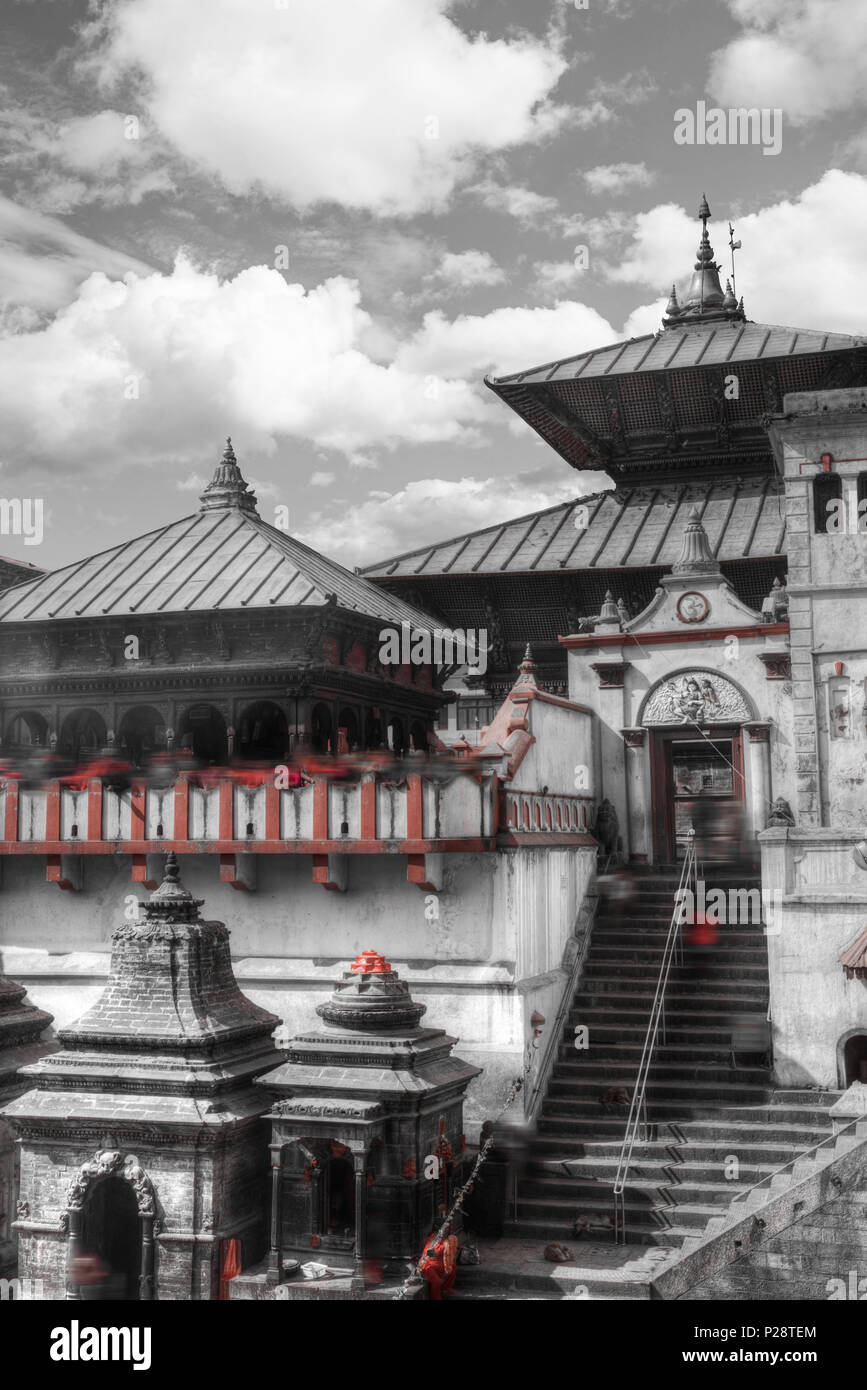 black and red and white photo. Votive temples and shrines in a row at ...