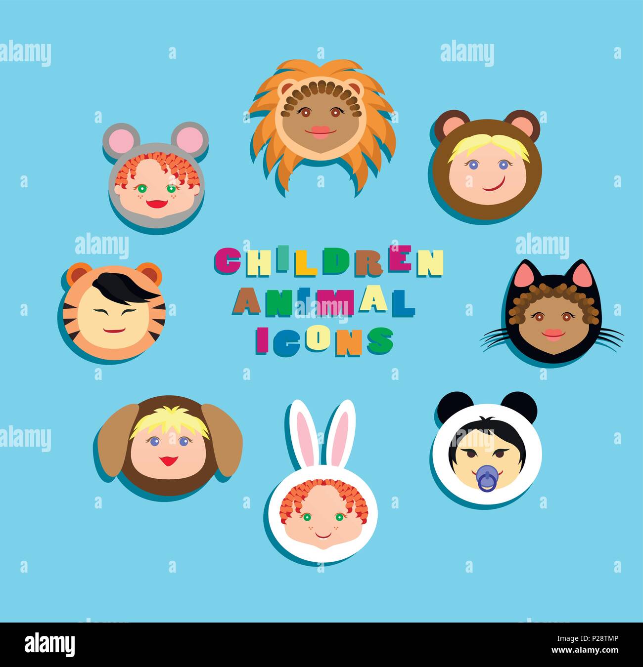 Funny icon children in animal costumes. Vectoir Illustration Stock ...