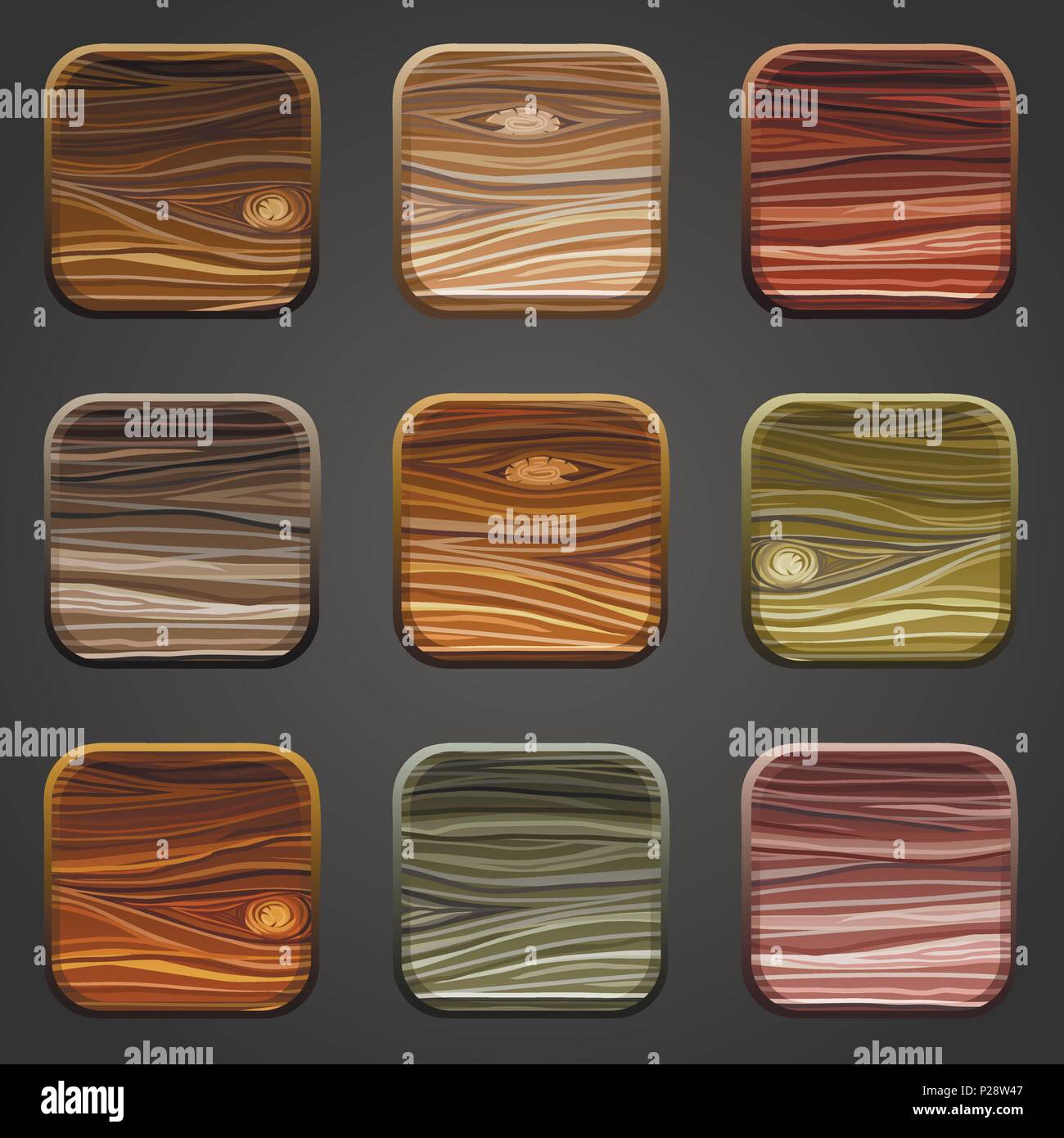 set of wooden icons. Template Wood Buttons. Vector illustration Stock ...