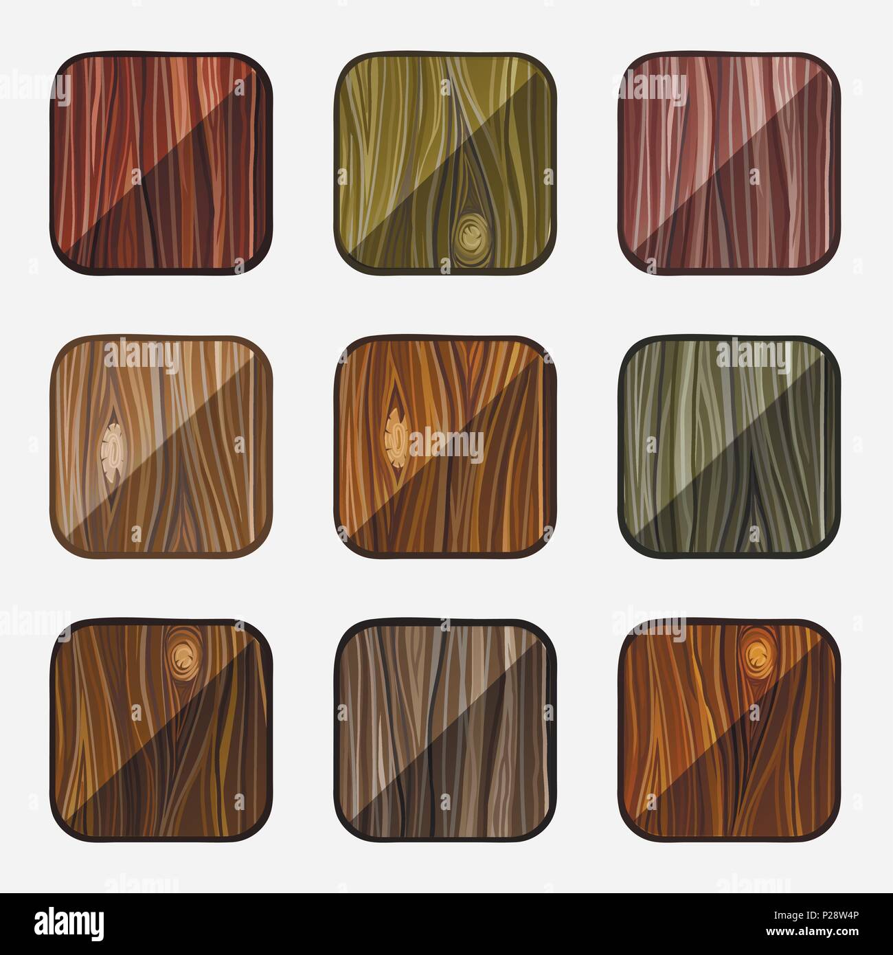 set of wooden icons. Template Wood Buttons. Vector illustration Stock ...