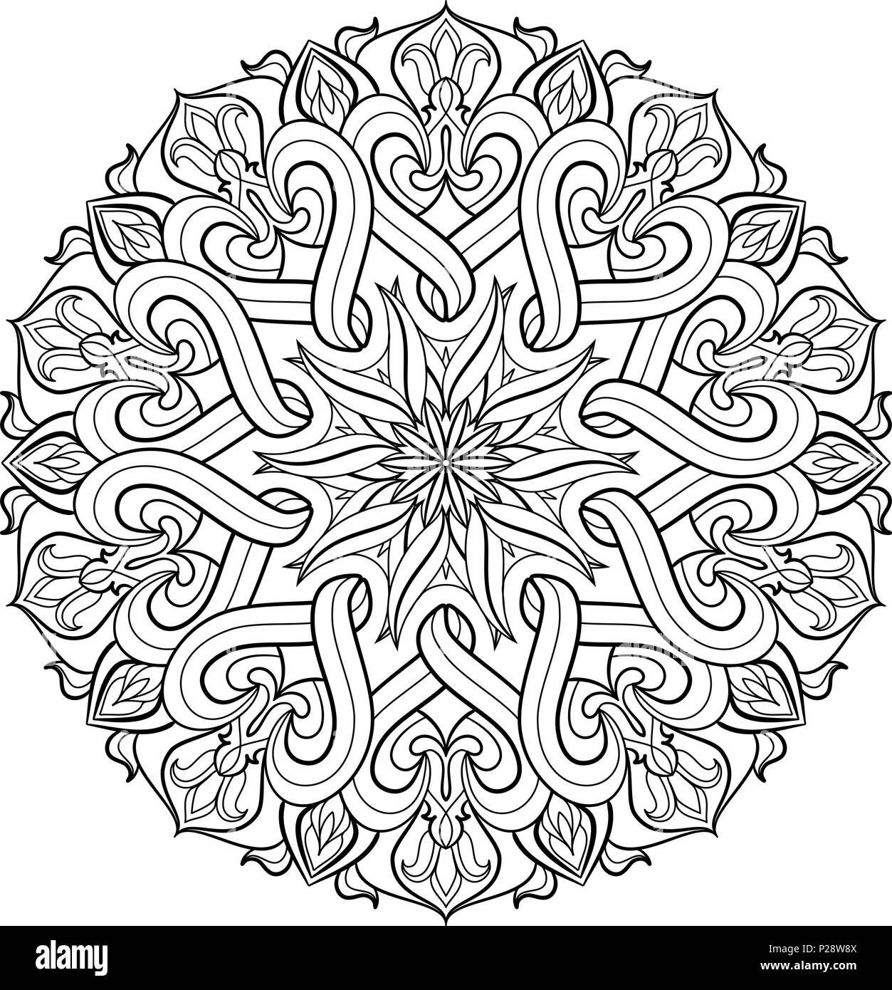 linear mandala, monochrome circular pattern for coloring Stock Vector ...