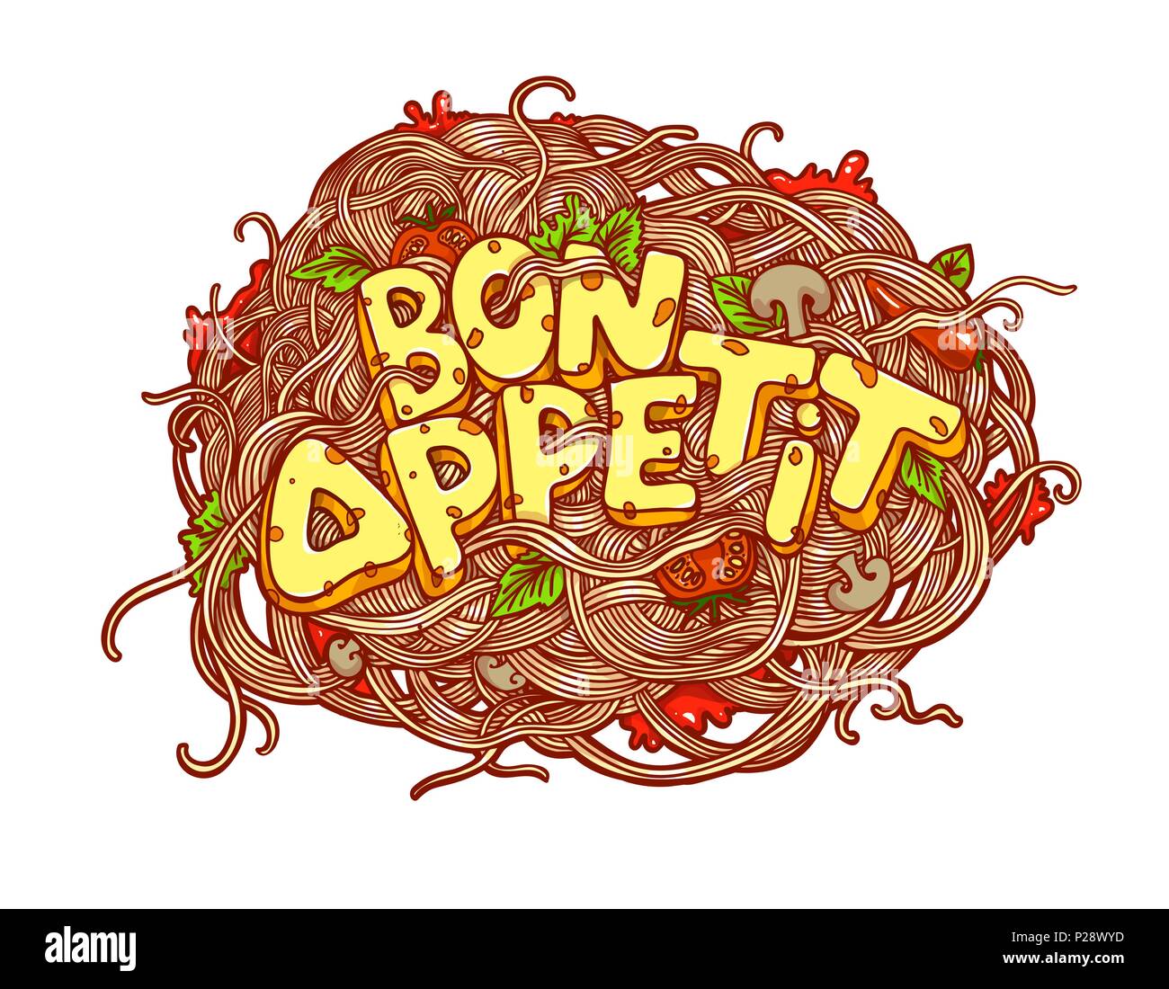 Hand drawn typography poster. Bon appetit. Vector illustration with ...