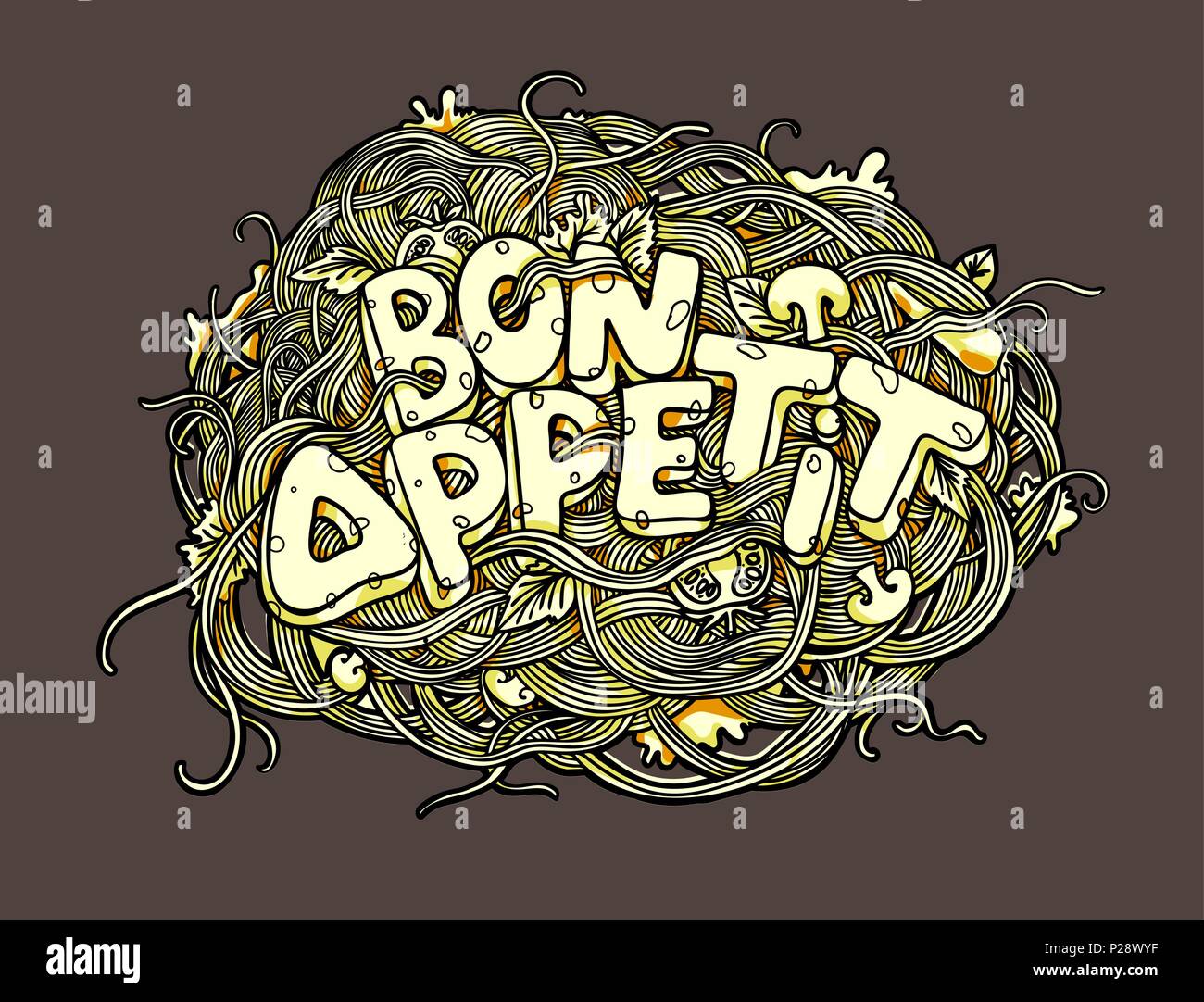 Hand drawn typography poster. Bon appetit. Vector illustration with ...
