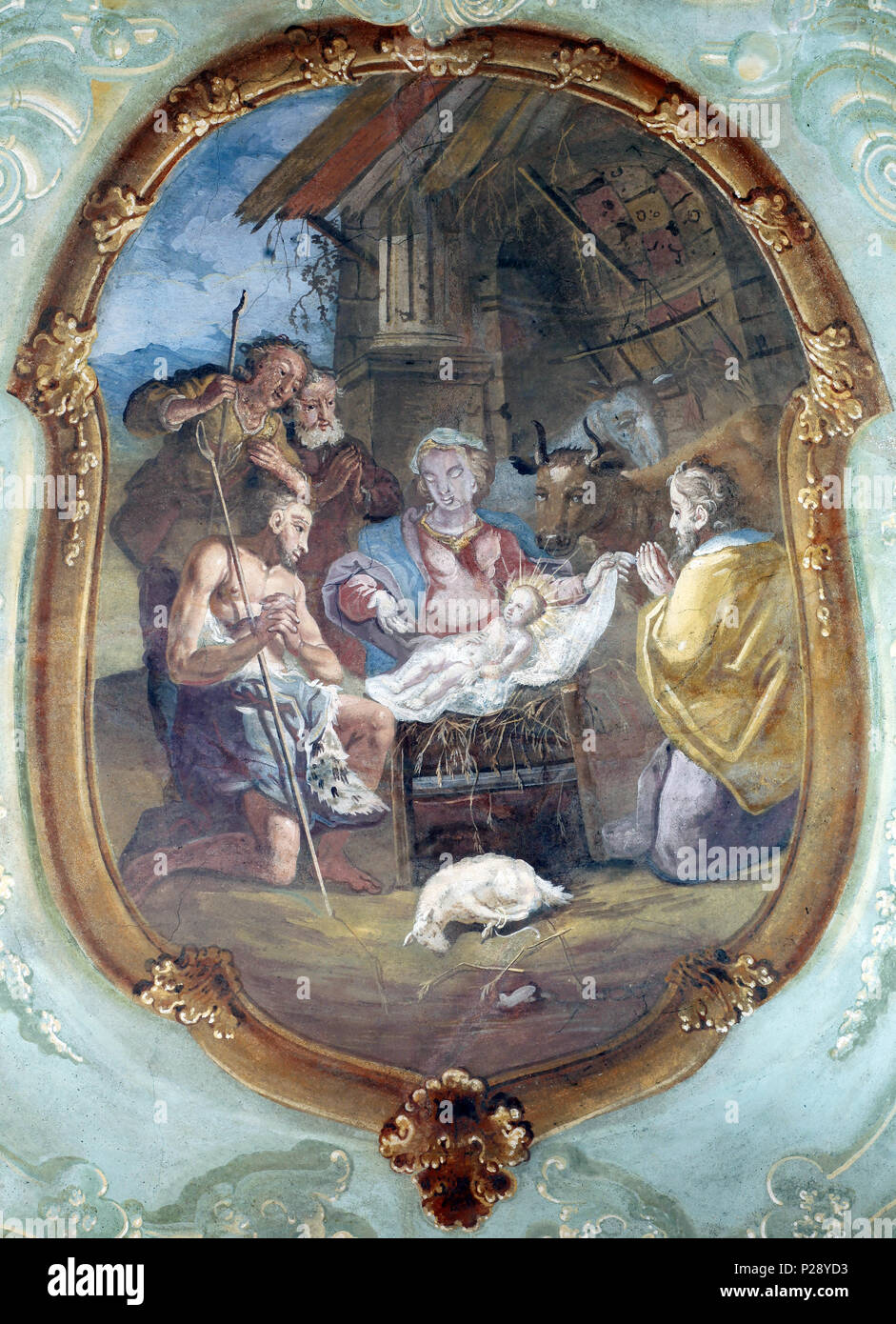 Nativity Scene, Adoration of the Shepherds, fresco on the ceiling of ...
