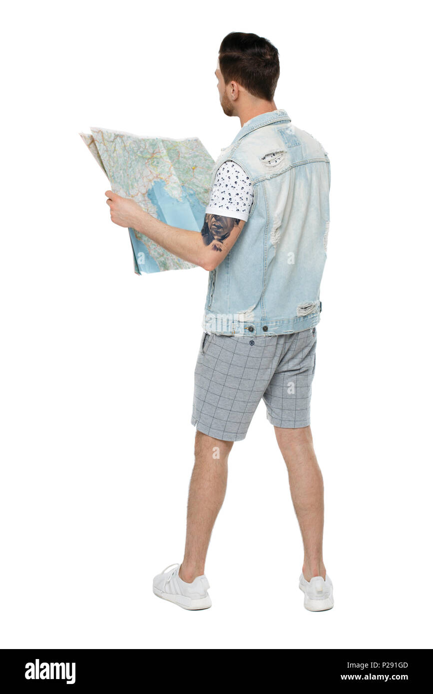 Back view man map looking view Cut Out Stock Images & Pictures - Alamy