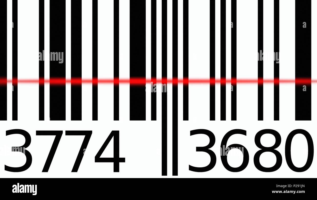 Detailed (near macro) scanning of a barcode in slow motion, the red ...