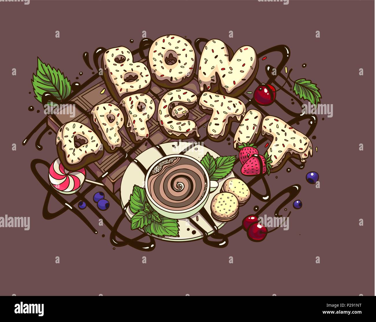 Hand drawn typography poster. Bon appetit. Vector illustration with ...