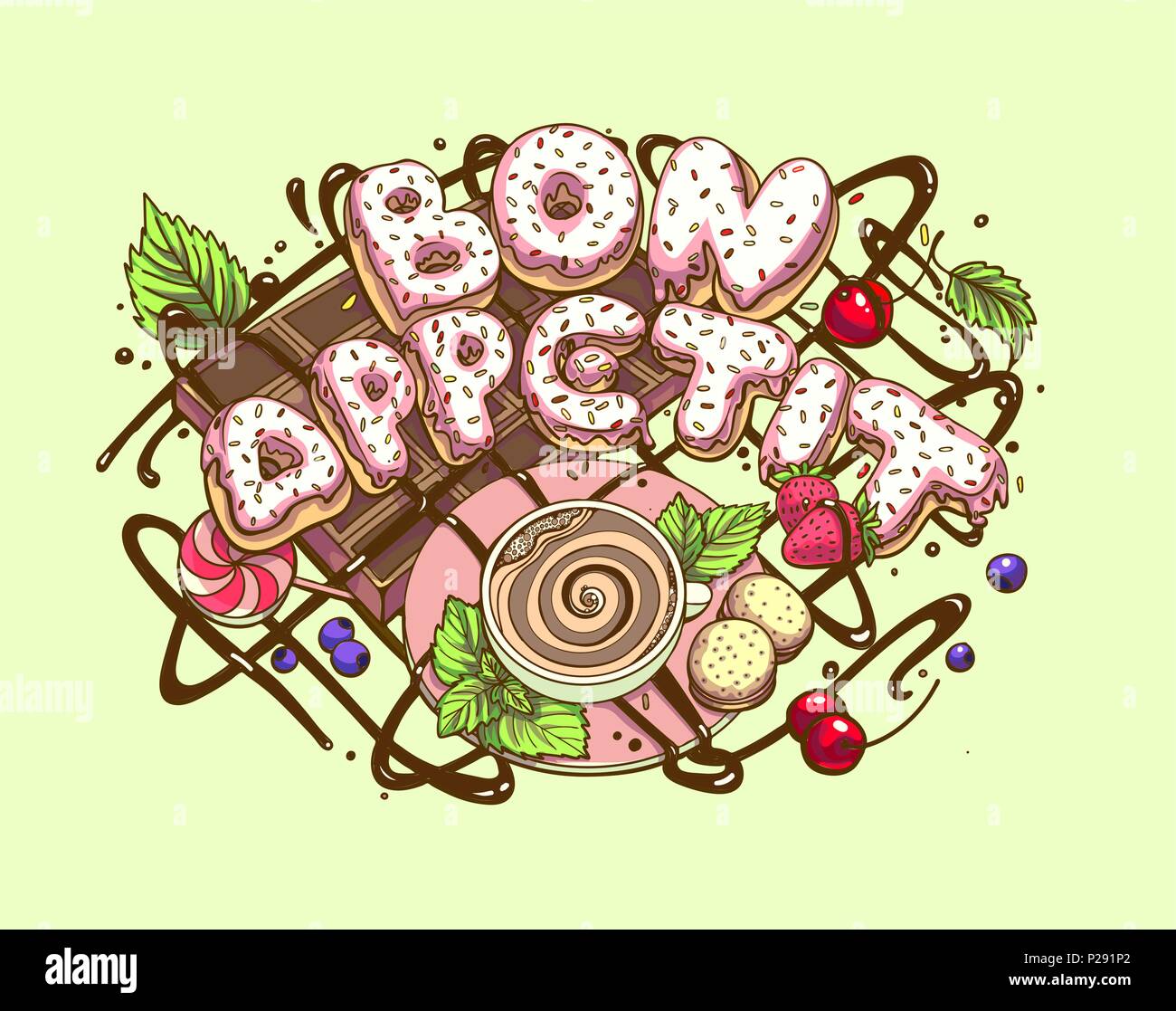Hand drawn typography poster. Bon appetit. Vector illustration with ...