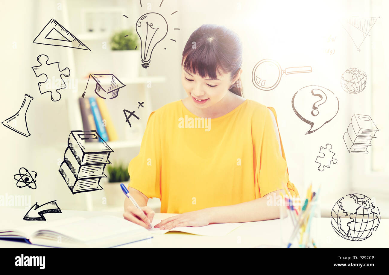 happy asian young woman student learning at home Stock Photo - Alamy