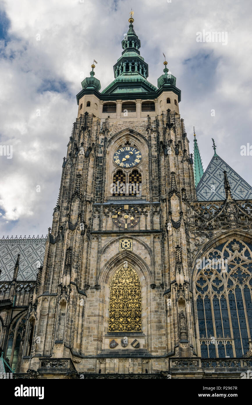 Tower of Golden gate of Cathedral of st. Vitus in Prague Stock Photo ...