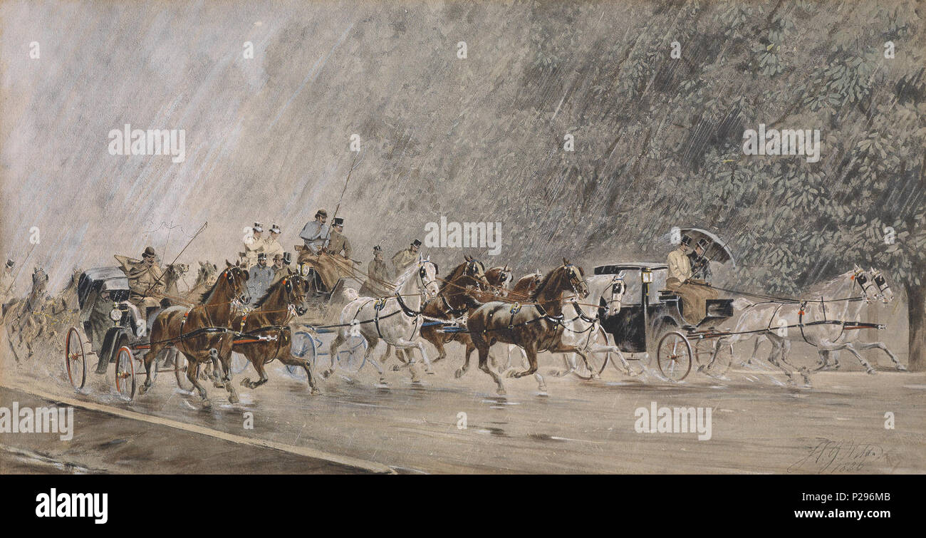 . German: Kutschenfahrt im Regen . 1886. Heinrich Gottfried Wilda (1862 ...