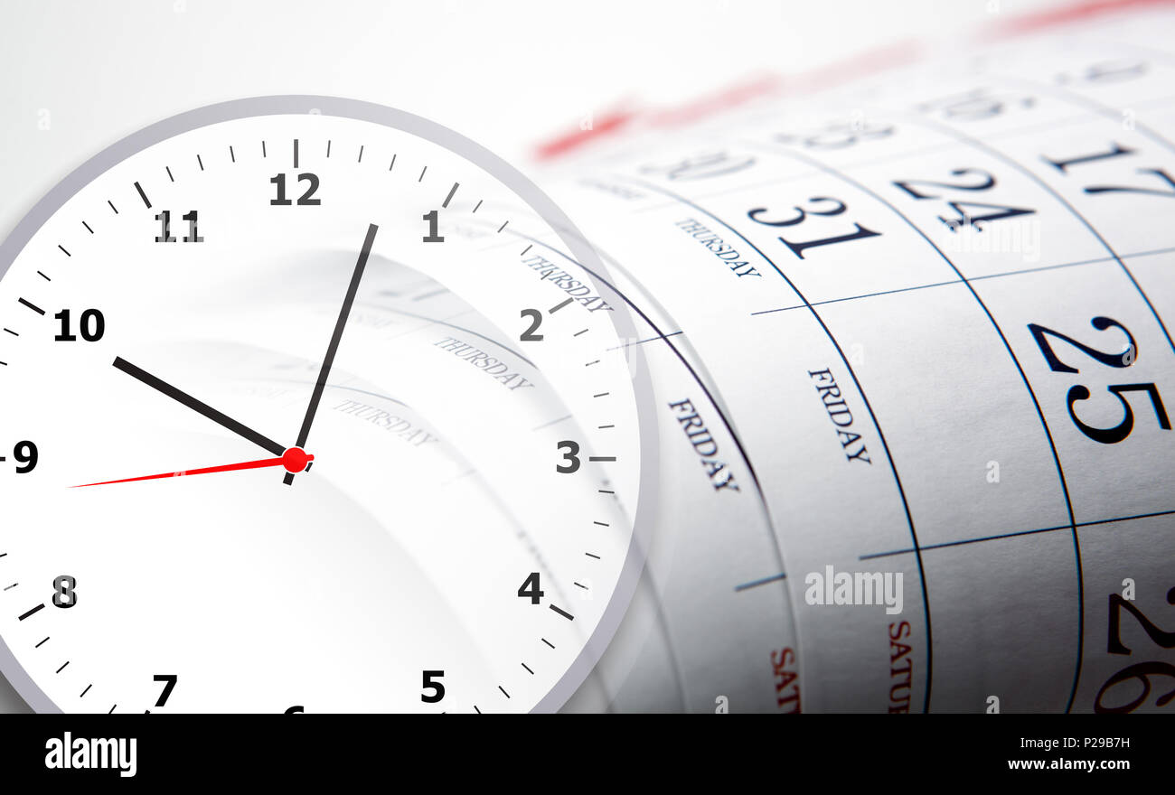 wall calendar calendar with the number of days and clock close up Stock ...