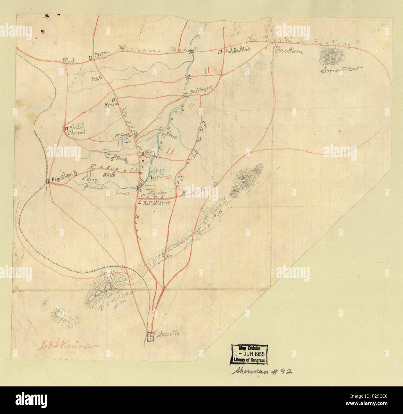 (Map showing the position of troops to the north of Marietta, Georgia ...