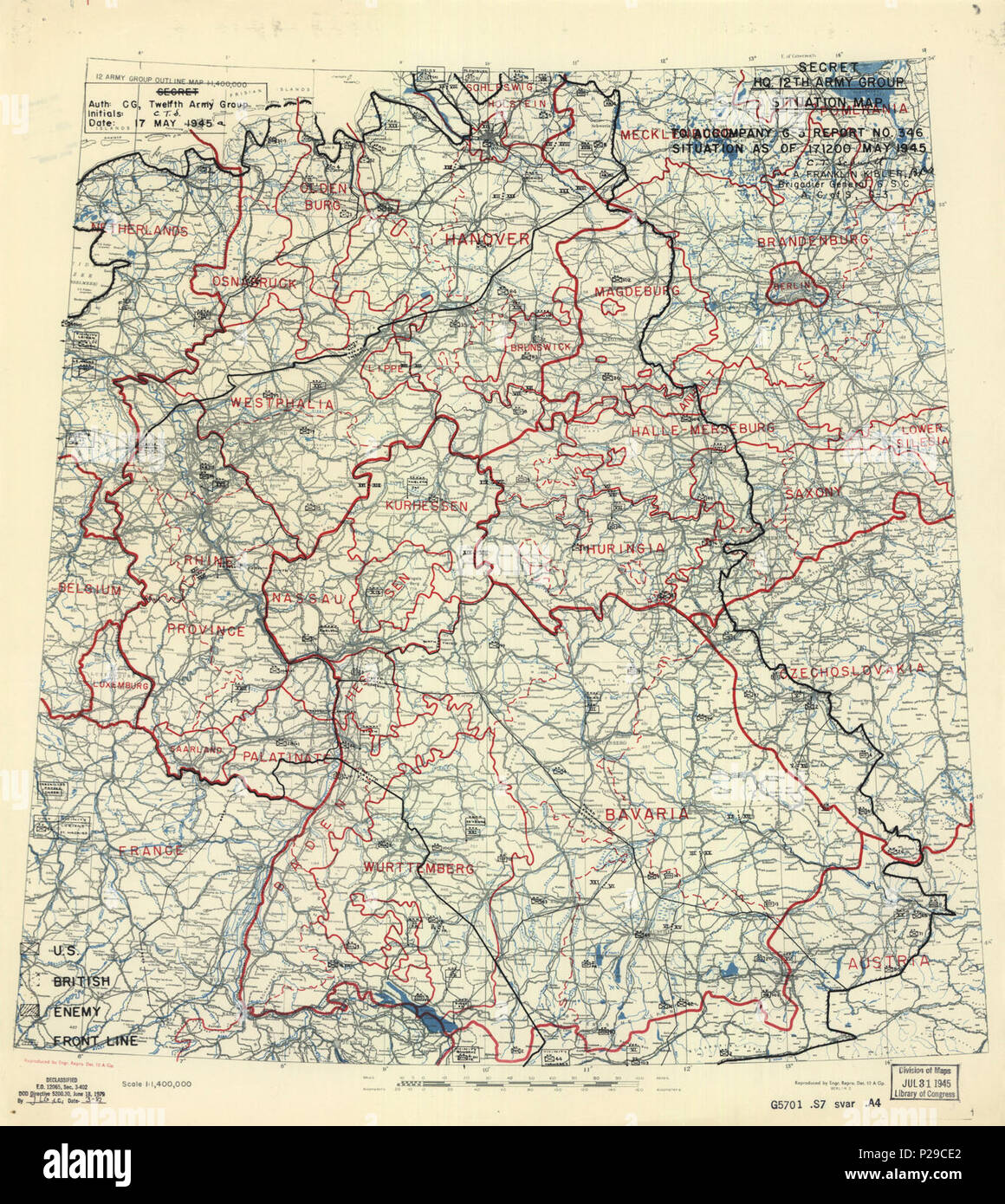 (May 17, 1945), HQ Twelfth Army Group situation map. LOC 2004631968 ...