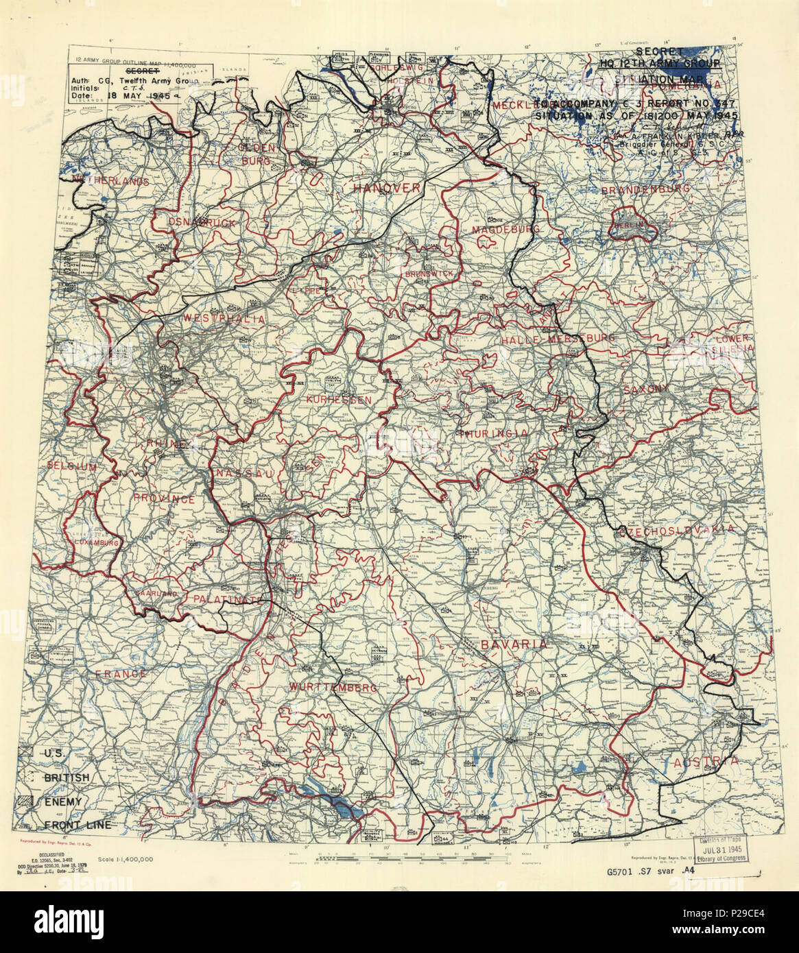 (May 18, 1945), HQ Twelfth Army Group situation map. LOC 2004631969 ...