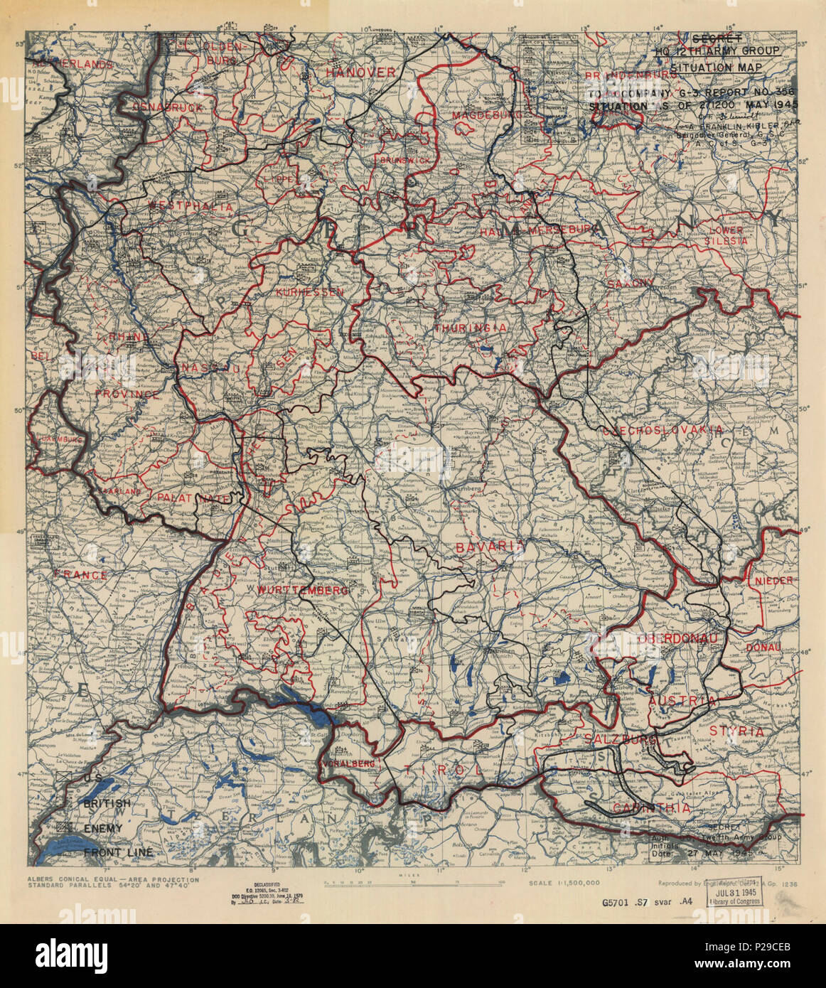 (May 27, 1945), HQ Twelfth Army Group situation map. LOC 2004631976 ...