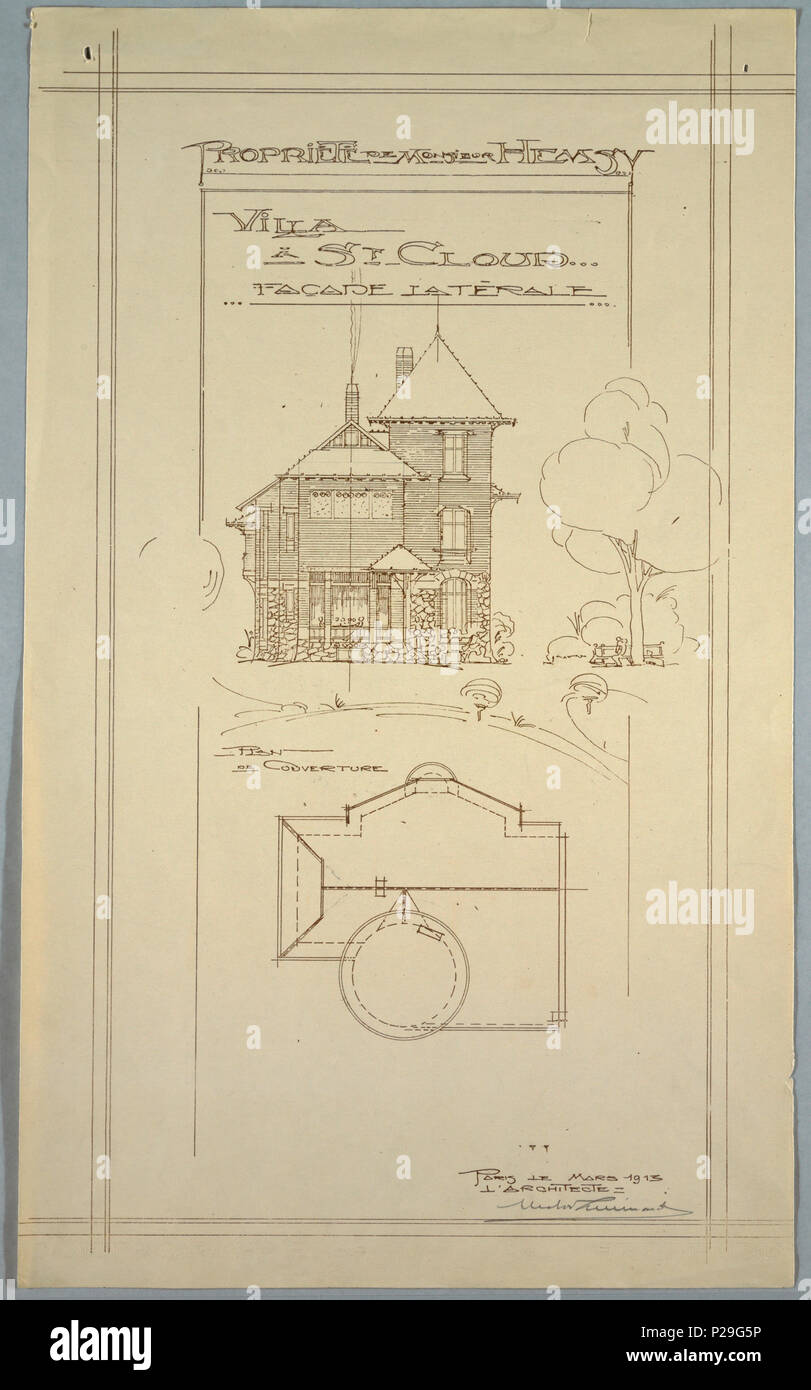 . English: Photostat, Villa of M. Hemsy, St. Cloud, Facade Laterale ...