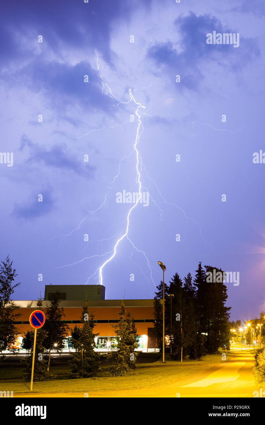 Lightning in city at night Stock Photo - Alamy
