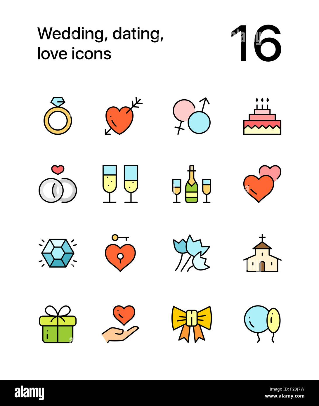 Colored Wedding, dating, love icons for web and mobile design pack 1 ...