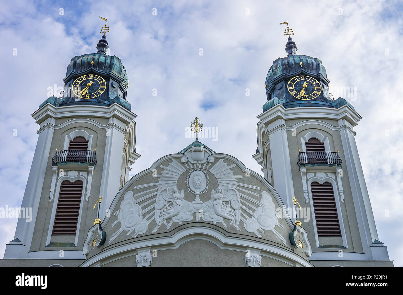 Gable of the parish church St. Peter and Paul in Lindenberg in the ...