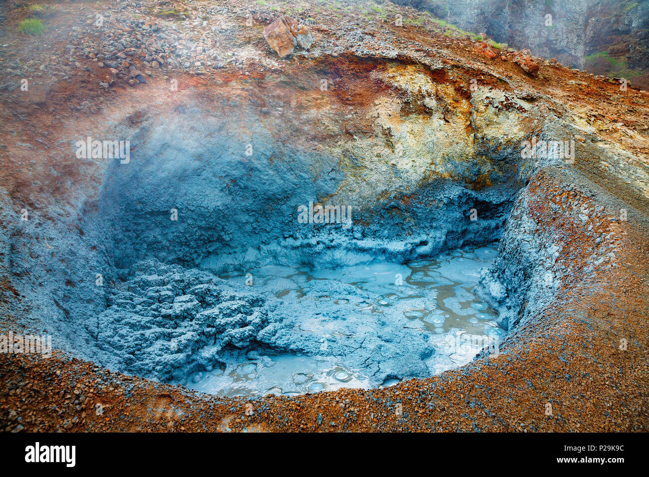 Boiling mud pool in the hverastrond sulphur springs near lake myvatn ...