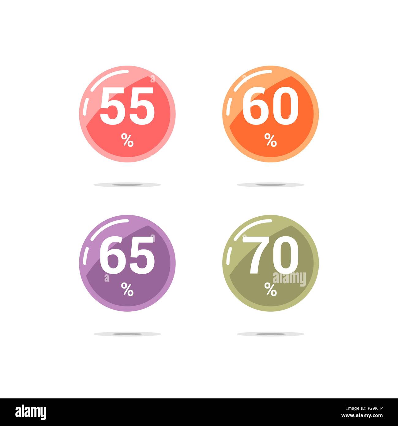 Sale discount circle icons. Special offer price signs. 55, 60, 65 and ...