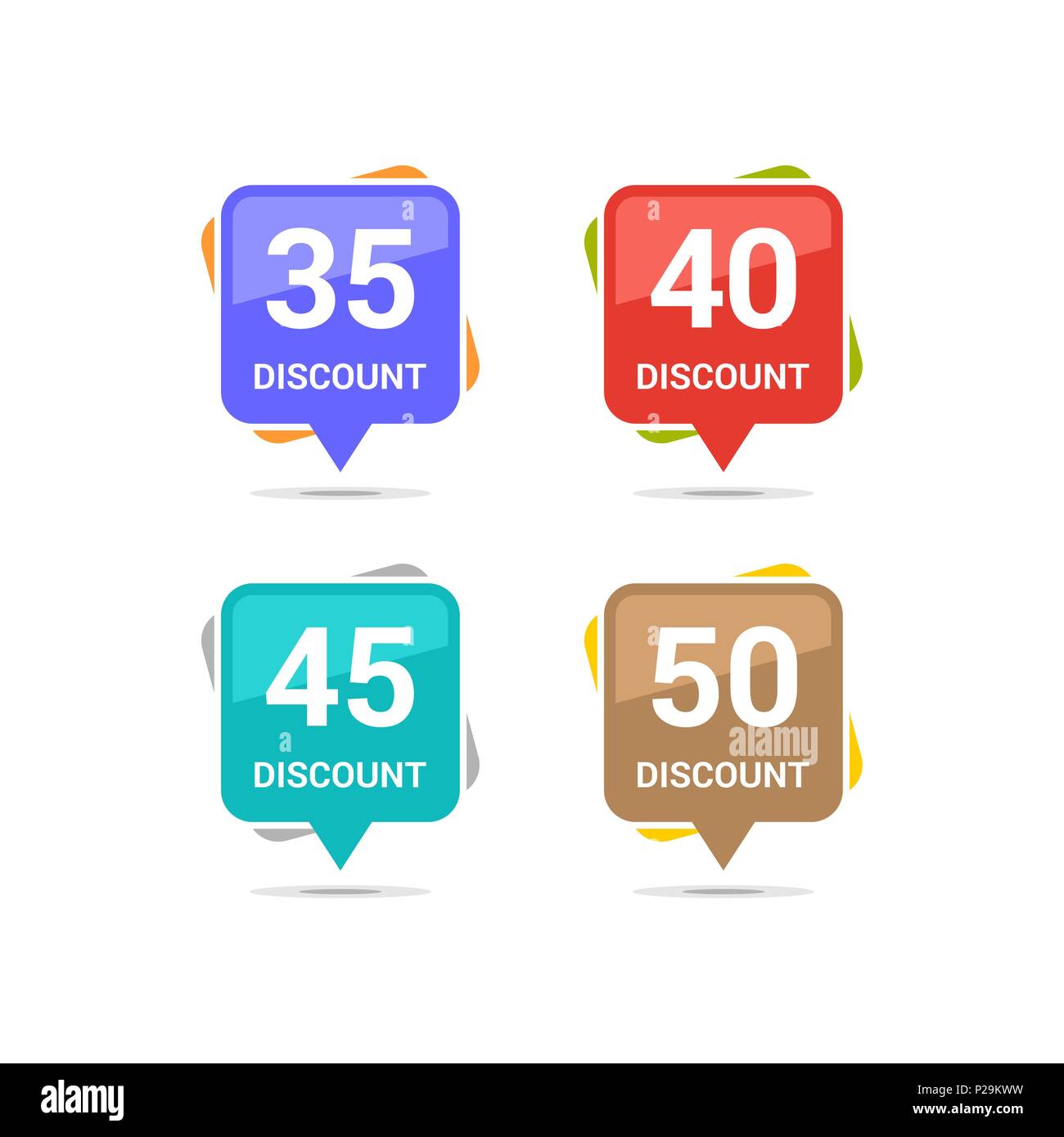 Sale discount square icons. Special offer price signs. 35, 40, 45 and 50 percent off reduction ...