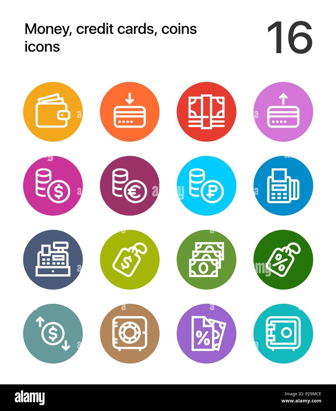 Colorful Money, credit cards, coins icons for web and mobile design ...