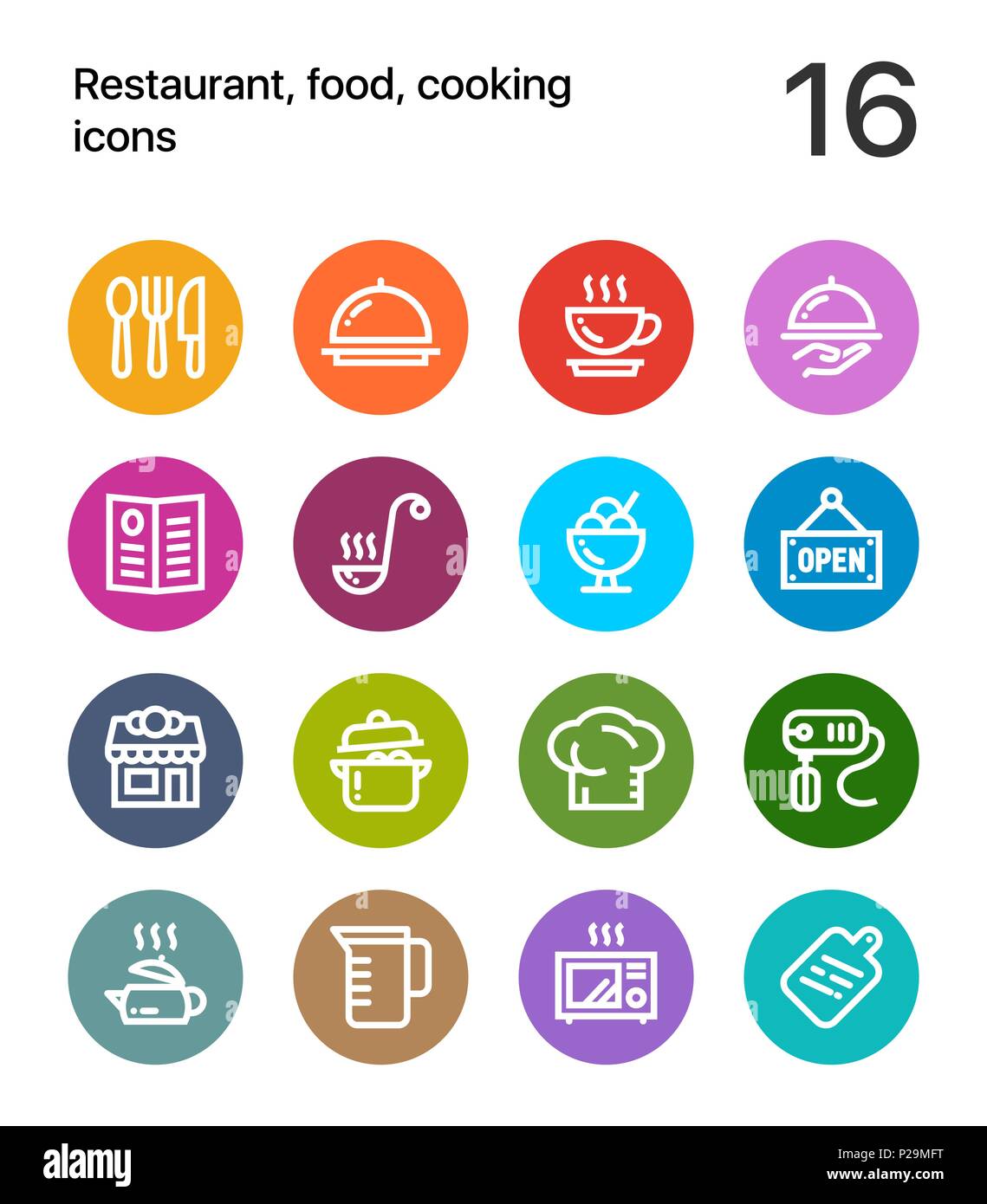 Colorful Restaurant, food, cooking icons for web and mobile design pack ...
