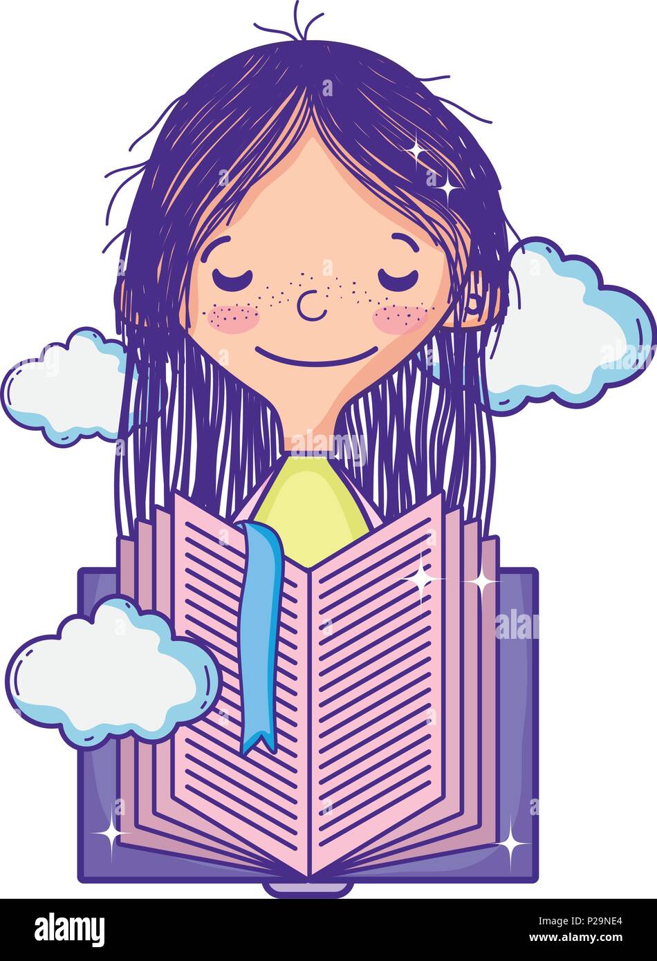 girl with closed eyes and open book Stock Vector Image & Art - Alamy