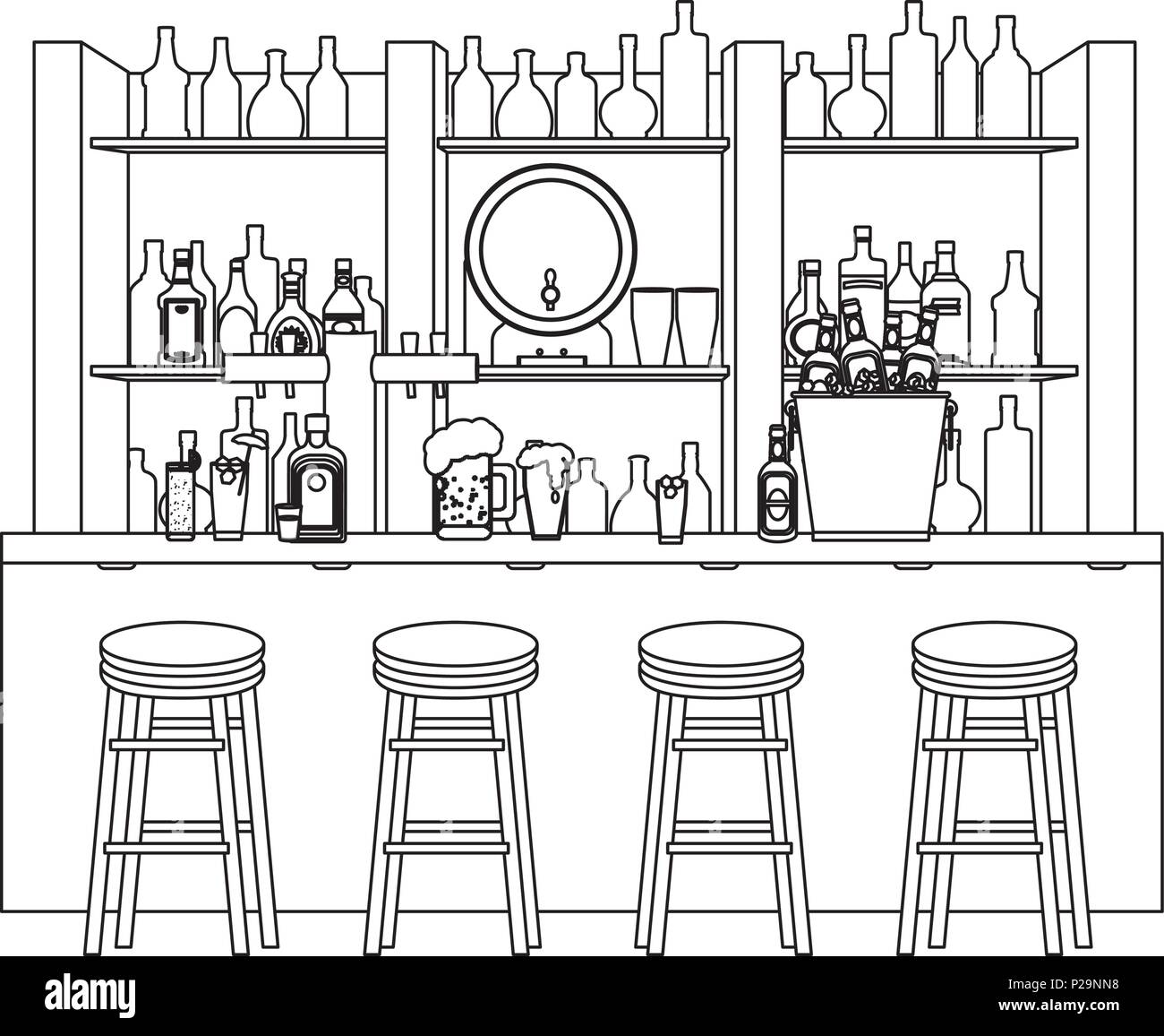 line bar liquor beverages with chairs objects Stock Vector Image & Art ...