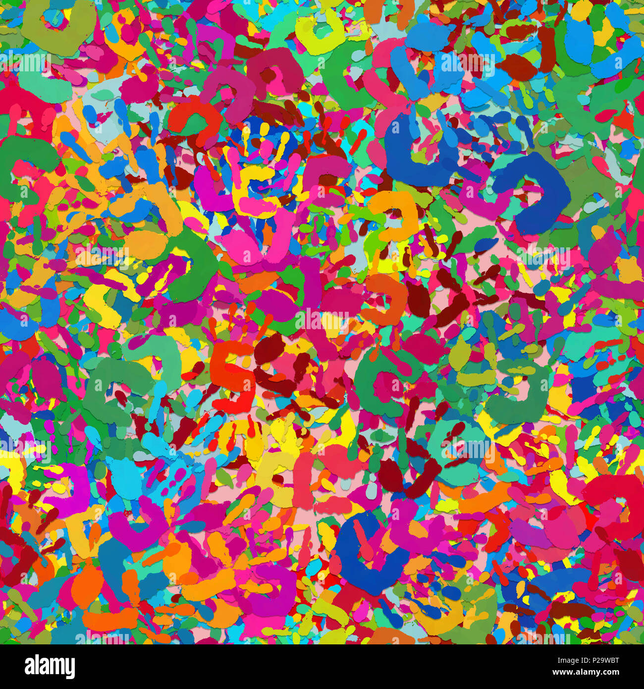 Seamless tileable pattern of many stacked colorful hand prints Stock ...