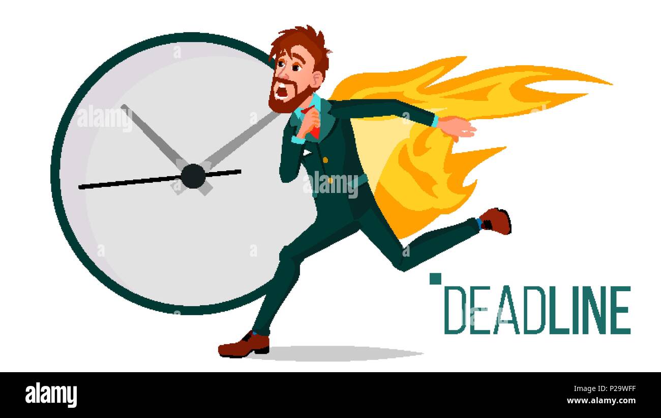 Deadline Concept Vector. Businessman On Fire. Project Managers Work ...