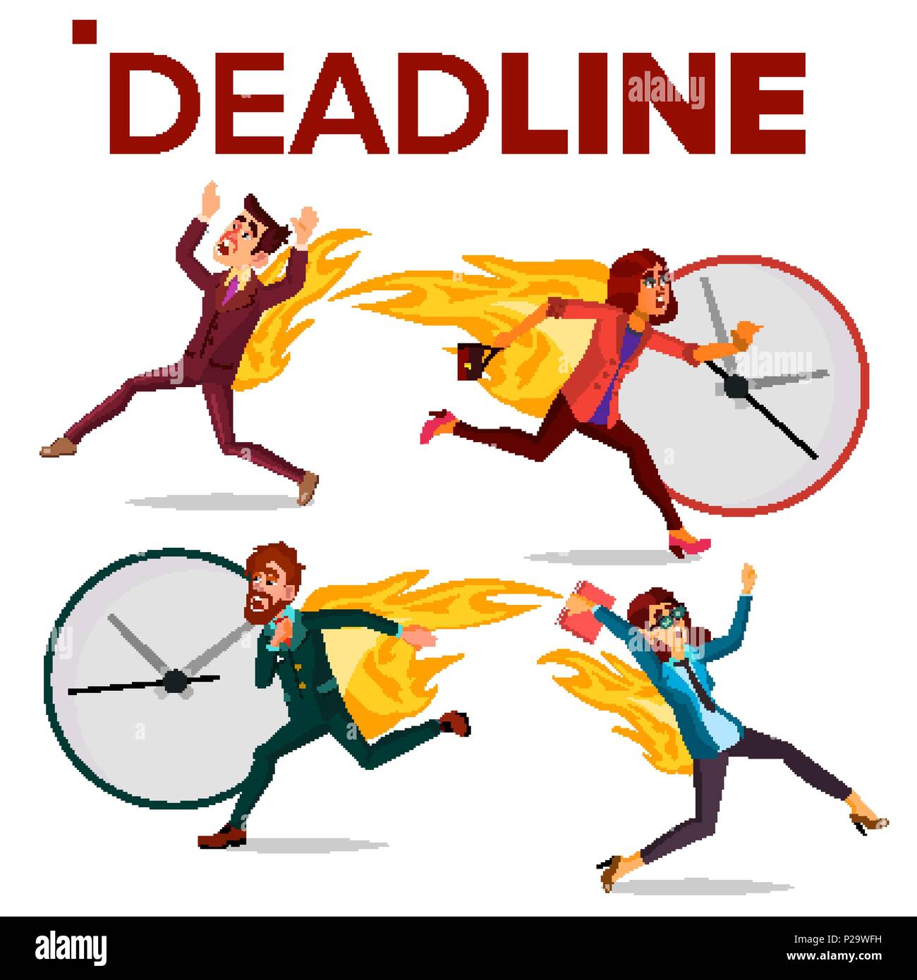 Deadline Concept Set Vector. Office People. Running Business Man, Woman ...