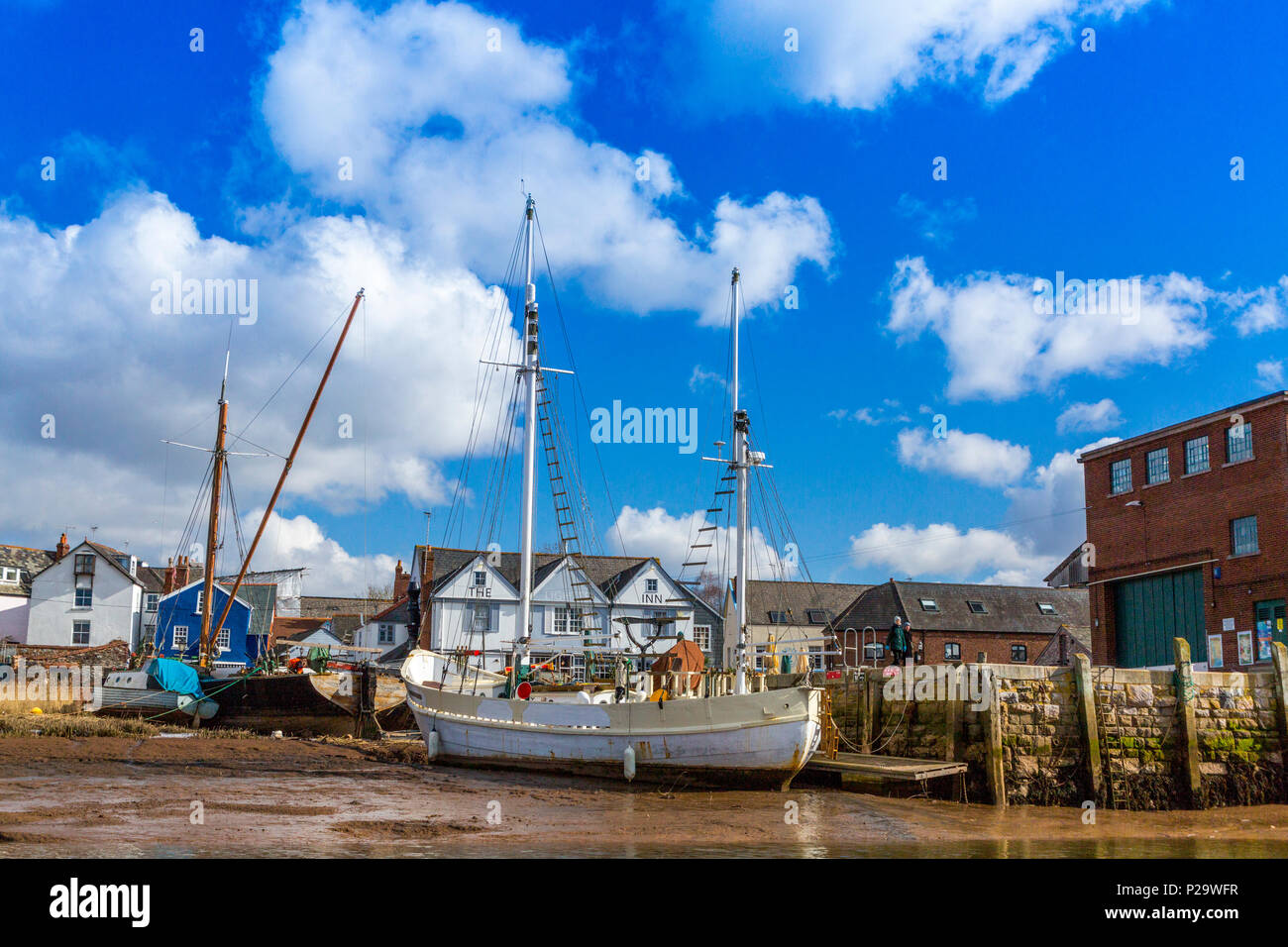 A two-masted sailing boat 'The Mary Roma' moored at Topsham quay on the ...