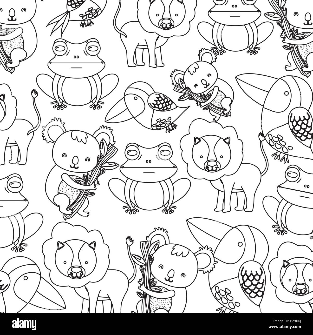 line cute exotic wild animal background Stock Vector Image & Art - Alamy