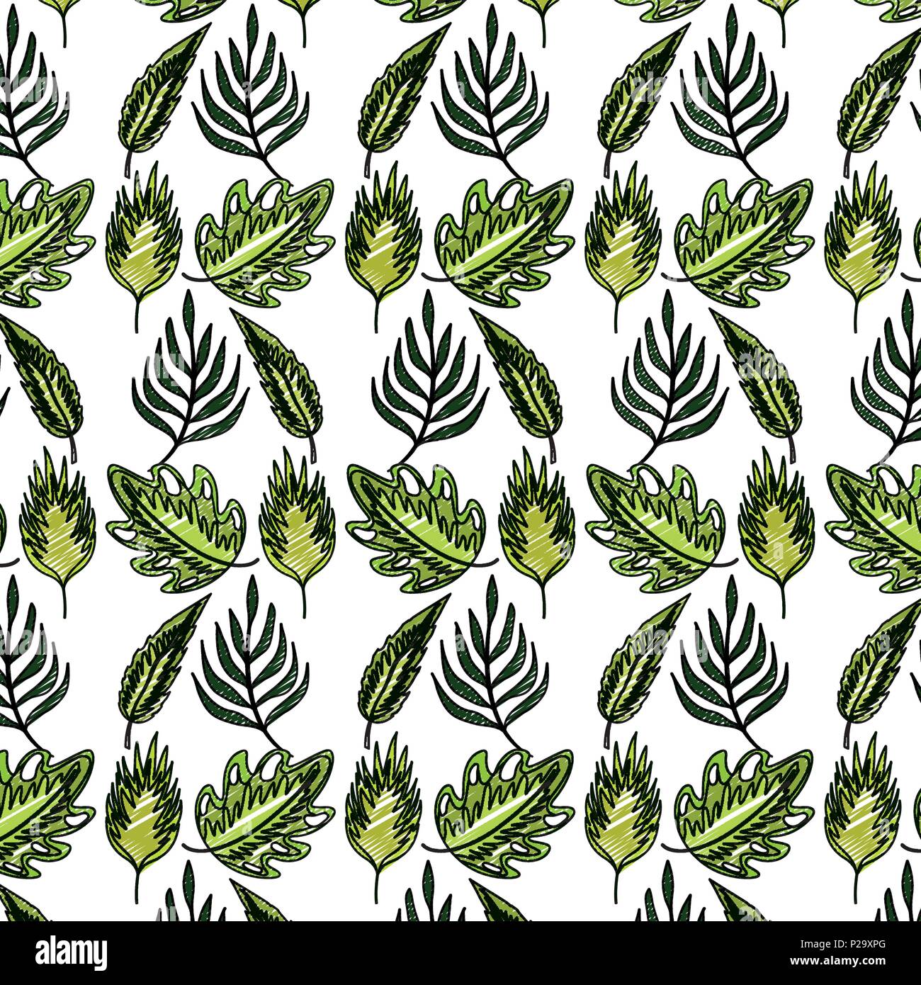 doodle natural plants with exotic leaves background Stock Vector Image ...