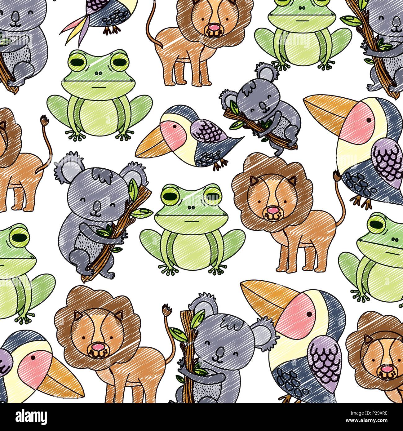 doodle cute exotic wild animal background Stock Vector Image & Art - Alamy