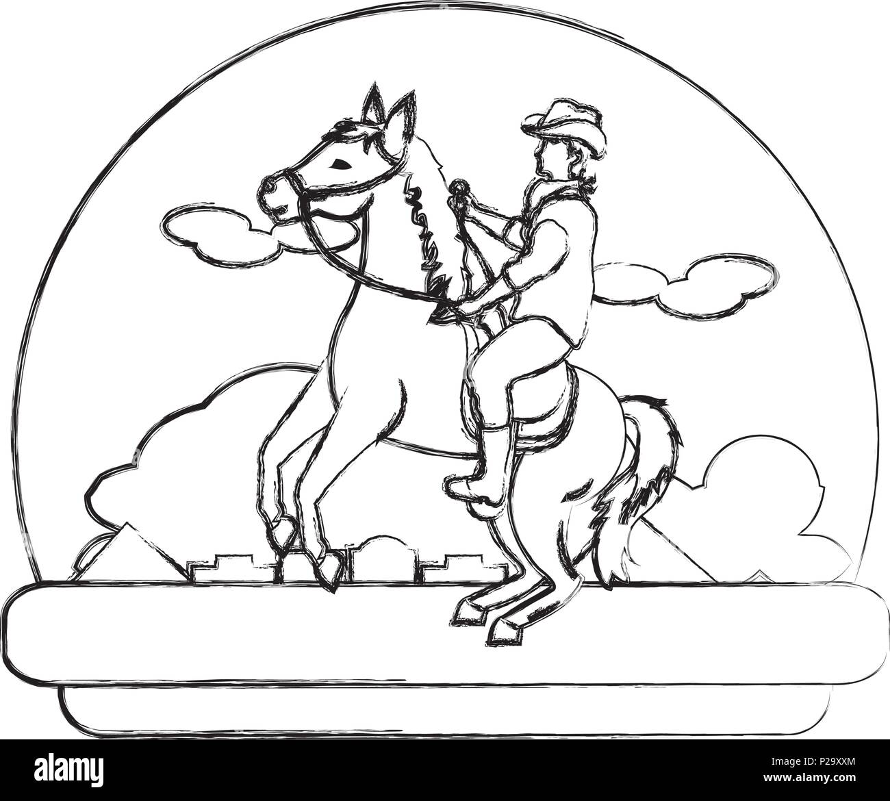 grunge cowboy riding horse in the desert landscape Stock Vector Image ...