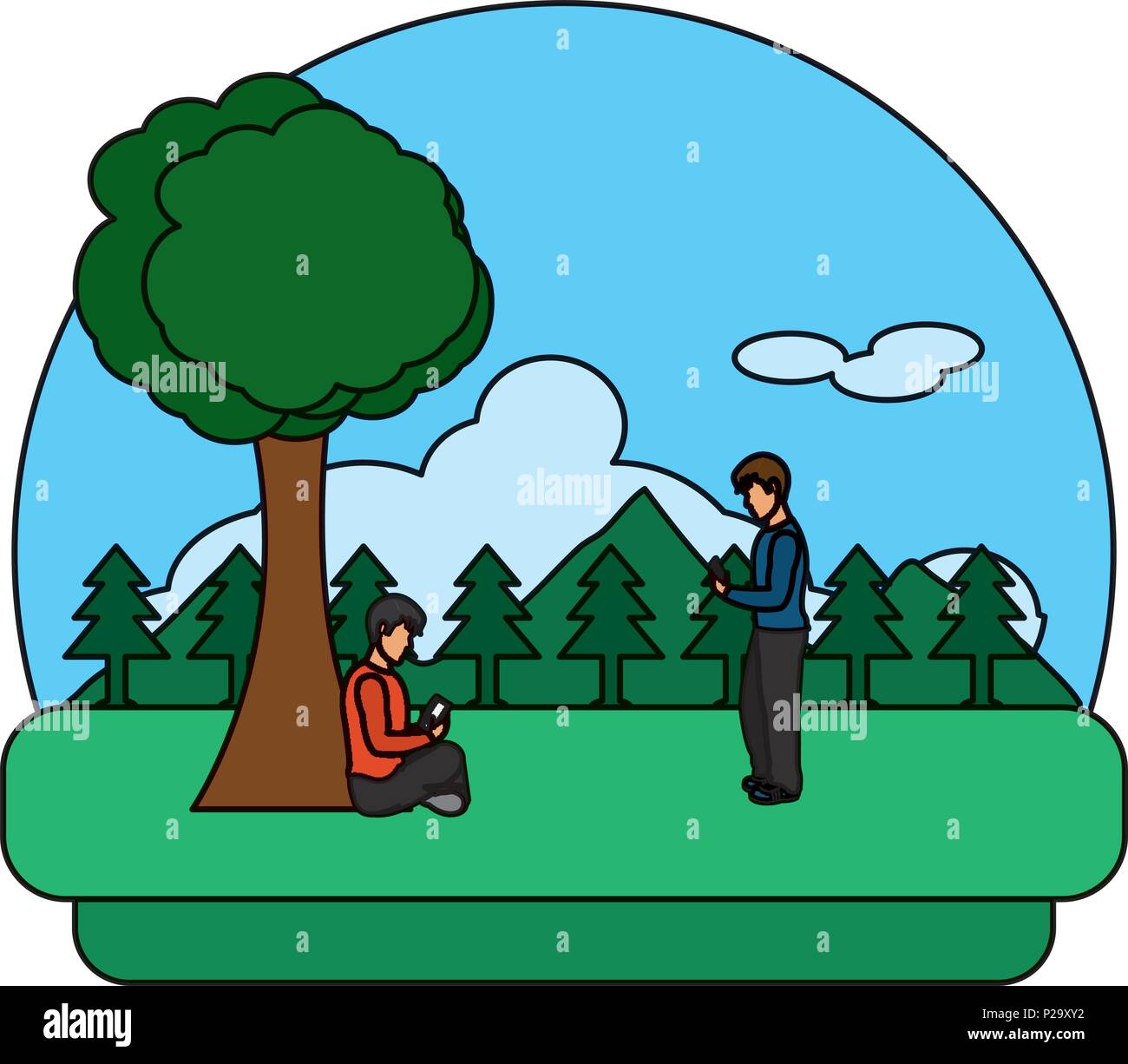 color calm men reading in the nature landscape Stock Vector Image & Art ...
