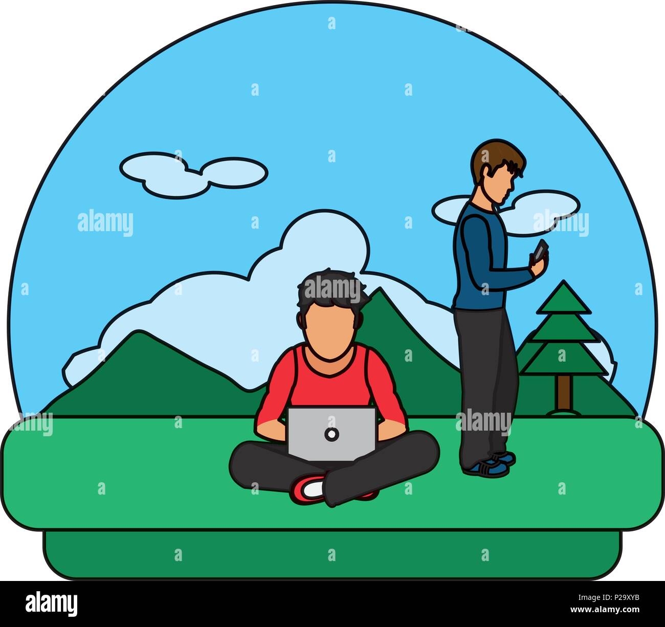 color calm man concentrated in the nature landscape Stock Vector Image ...