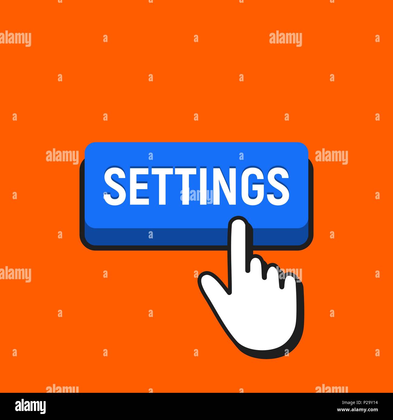 Hand Mouse Cursor Clicks the Settings Button. Pointer Push Press Button ...