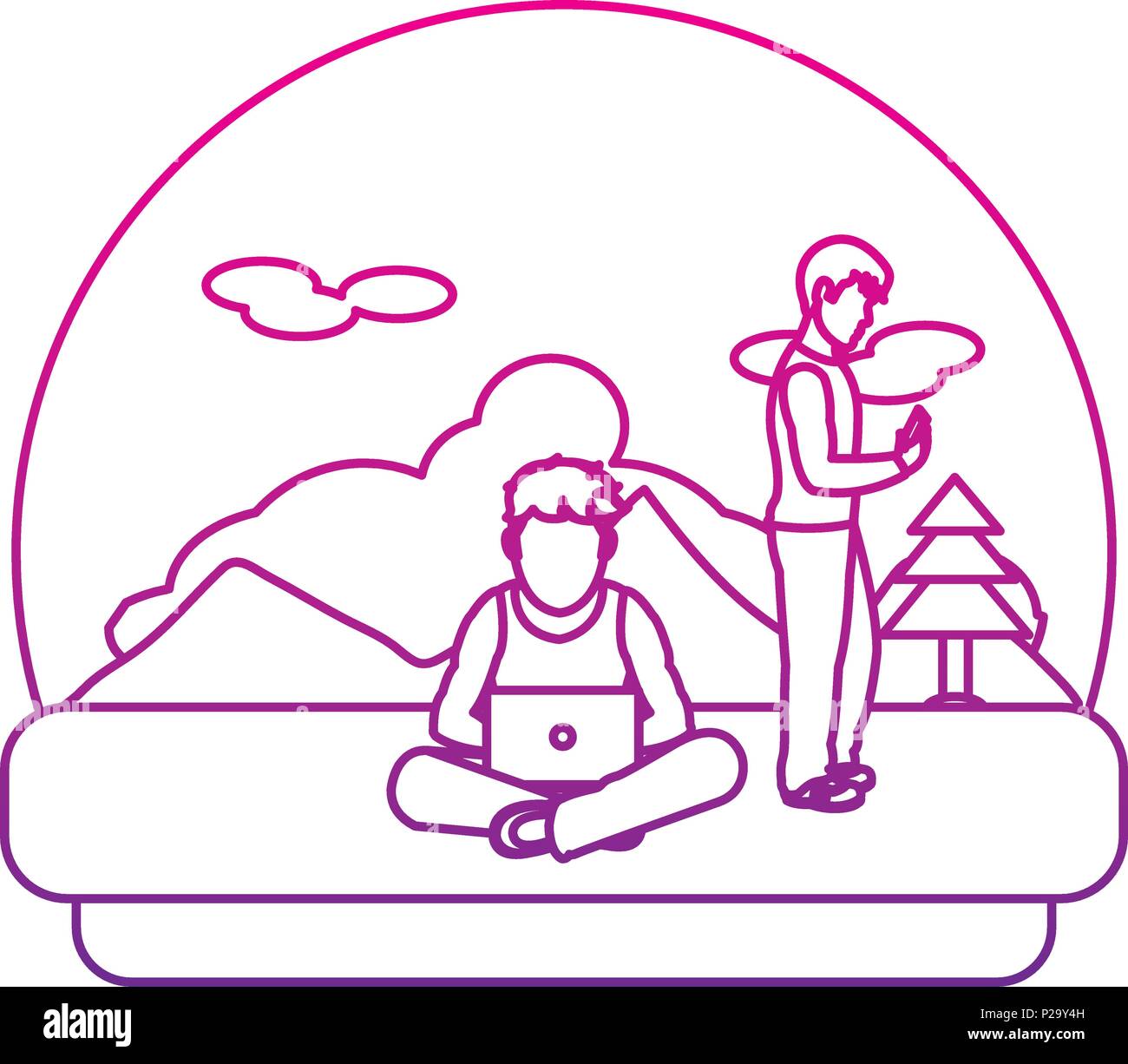 degraded line calm man concentrated in the nature landscape Stock ...