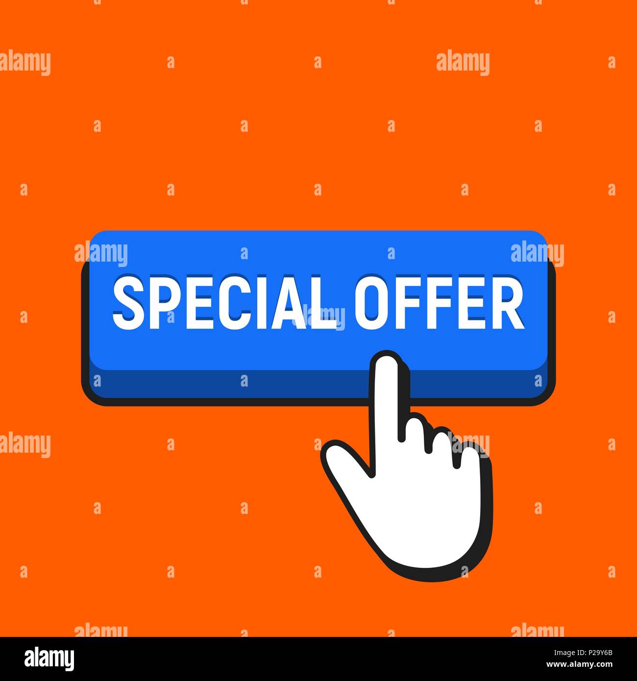 Hand Mouse Cursor Clicks the Special Offer Button. Pointer Push Press Button Concept Stock ...